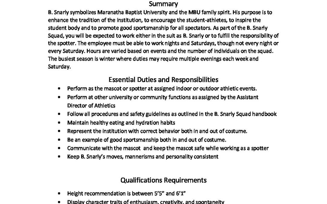 job description - Maranatha Baptist University